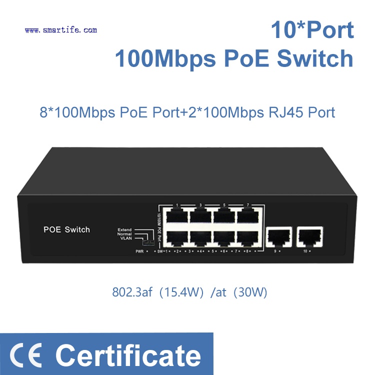 10/100Mbps 8 Ports PoE Ethernet Switch Switcher 2 uplink ports with CE ...